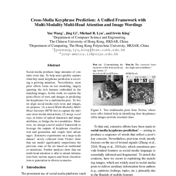 Cross-Media Keyphrase Prediction: A Unified Framework with Multi-Modality Multi-Head Attention ...