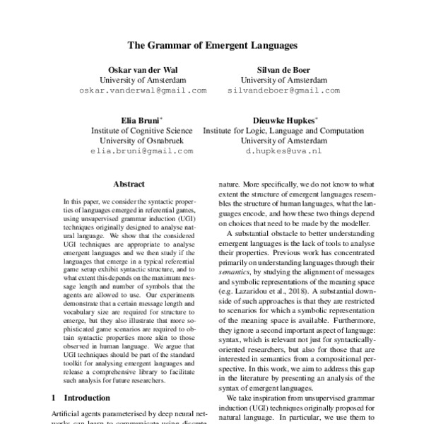 The Grammar of Emergent Languages - ACL Anthology