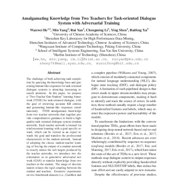 Amalgamating Knowledge from Two Teachers for Task-oriented Dialogue System with Adversarial ...