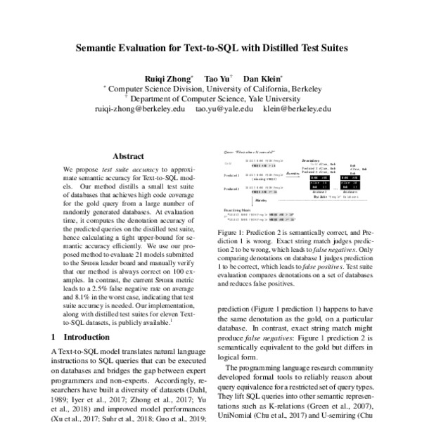 Semantic Evaluation for Text-to-SQL with Distilled Test Suites - ACL ...