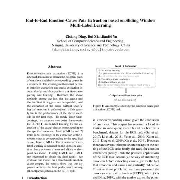 End-to-End Emotion-Cause Pair Extraction based on Sliding Window Multi-Label Learning - ACL ...