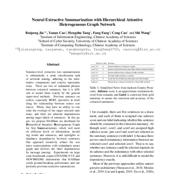 Neural Extractive Summarization With Hierarchical Attentive Heterogeneous Graph Network Acl