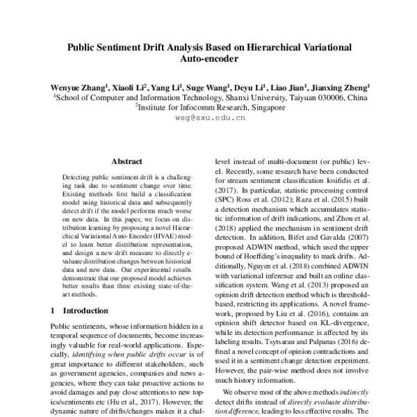 Public Sentiment Drift Analysis Based on Hierarchical Variational Auto-encoder - ACL Anthology