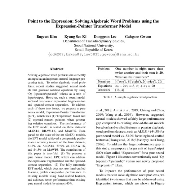 Point to the Expression: Solving Algebraic Word Problems using the Expression-Pointer ...