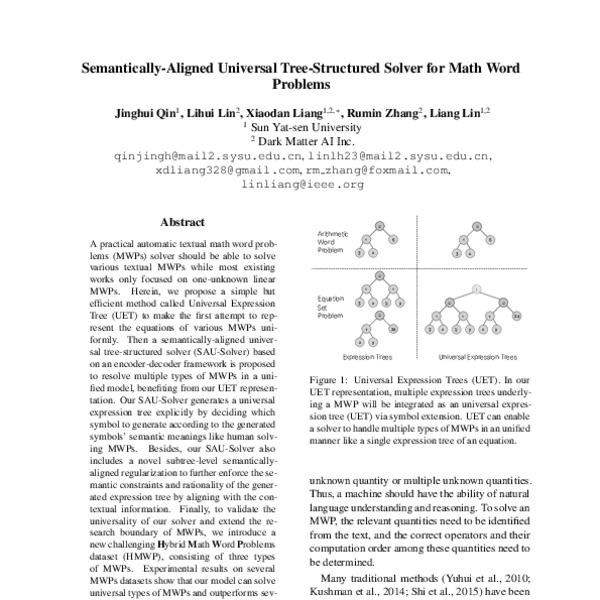Semantically Aligned Universal Tree Structured Solver For Math Word Problems Acl Anthology