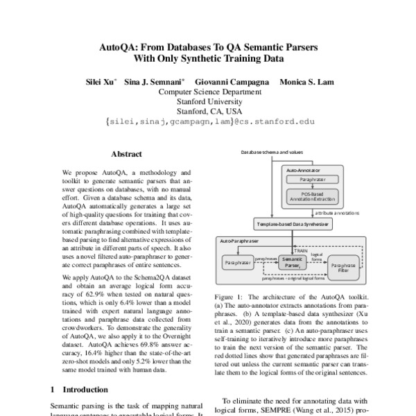 AutoQA: From Databases To QA Semantic Parsers With Only Synthetic Training Data - ACL Anthology