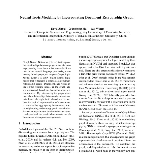 Neural Topic Modeling by Incorporating Document Relationship Graph - ACL Anthology
