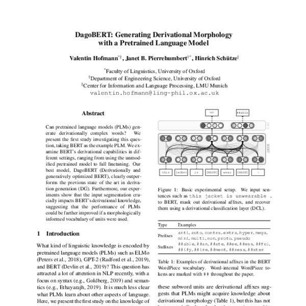 DagoBERT: Generating Derivational Morphology with a Pretrained Language Model - ACL Anthology