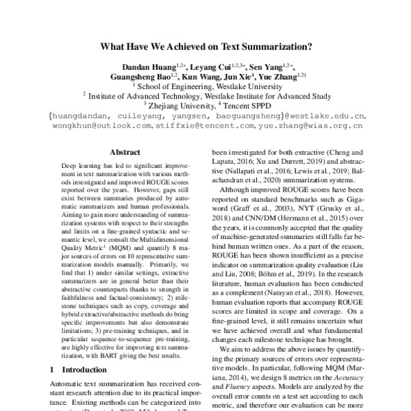 What Have We Achieved on Text Summarization? - ACL Anthology