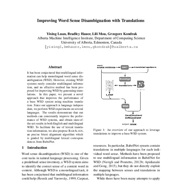 Improving Word Sense Disambiguation with Translations - ACL Anthology