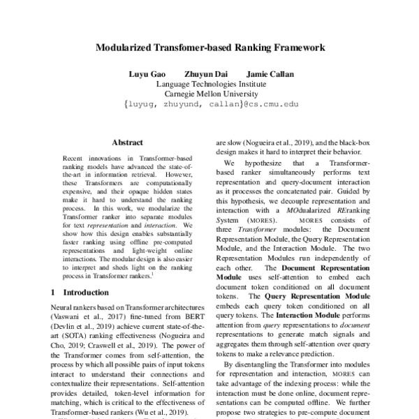 Modularized Transfomer-based Ranking Framework - ACL Anthology