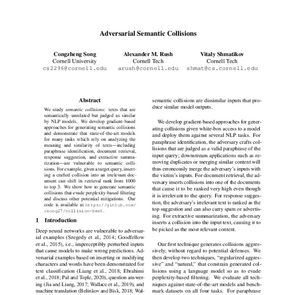 Adversarial Semantic Collisions - ACL Anthology