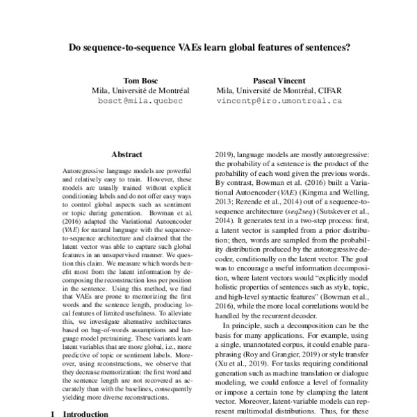 Do sequence-to-sequence VAEs learn global features of sentences? - ACL Anthology