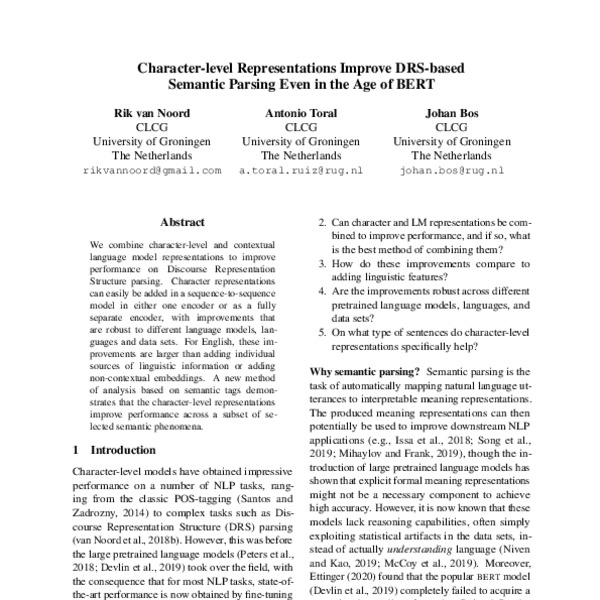 Character-level Representations Improve DRS-based Semantic Parsing Even in the Age of BERT - ACL ...