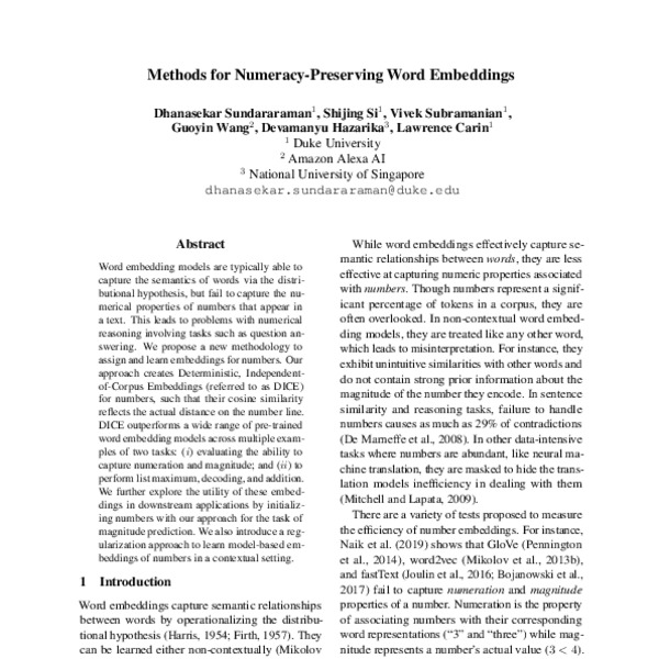 Methods for Numeracy-Preserving Word Embeddings - ACL Anthology