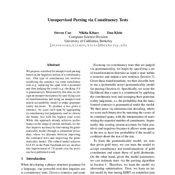 Unsupervised Parsing Via Constituency Tests Acl Anthology