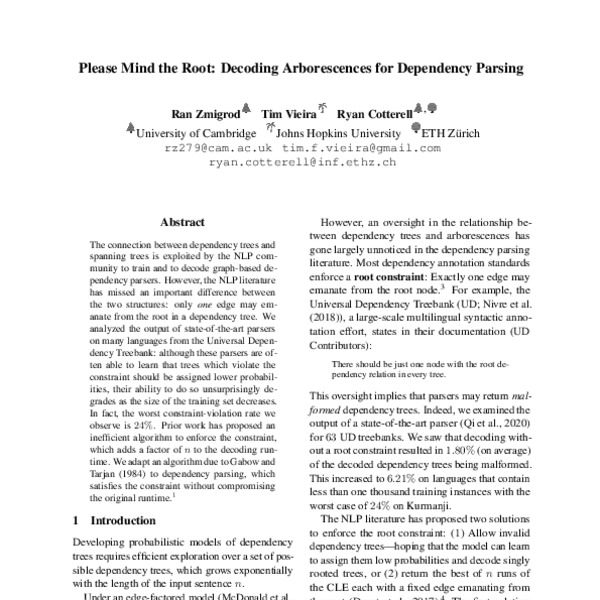 Please Mind the Root: Decoding Arborescences for Dependency Parsing - ACL Anthology