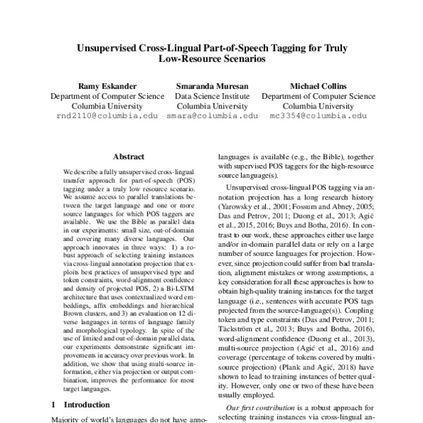 Unsupervised Cross-Lingual Part-of-Speech Tagging for Truly Low-Resource Scenarios - ACL Anthology