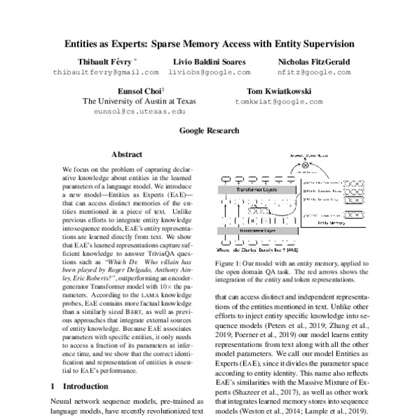 Entities as Experts: Sparse Memory Access with Entity Supervision - ACL ...