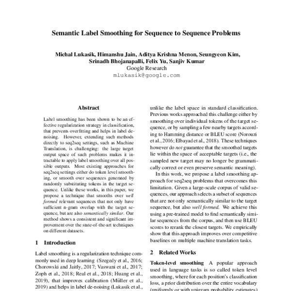 Semantic Label Smoothing For Sequence To Sequence Problems Acl Anthology