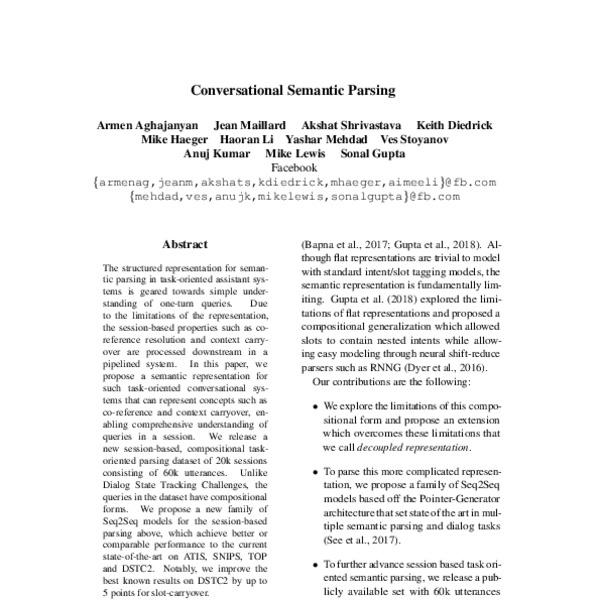 Conversational Semantic Parsing - ACL Anthology