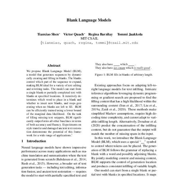Blank Language Models - ACL Anthology