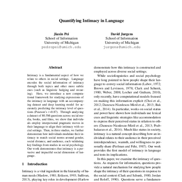 Quantifying Intimacy in Language - ACL Anthology
