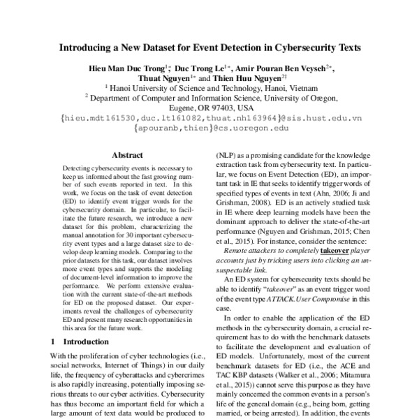 Introducing a New Dataset for Event Detection in Cybersecurity Texts ...