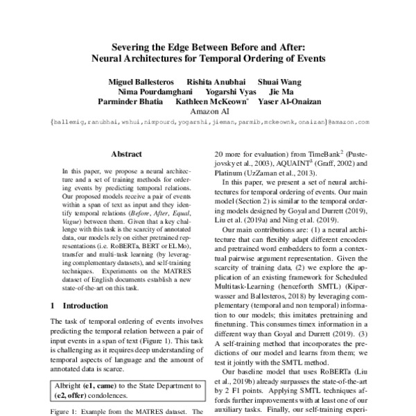 Severing the Edge Between Before and After: Neural Architectures for Temporal Ordering of Events ...