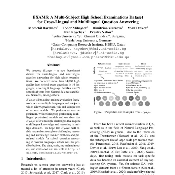 EXAMS: A Multi-subject High School Examinations Dataset for Cross ...