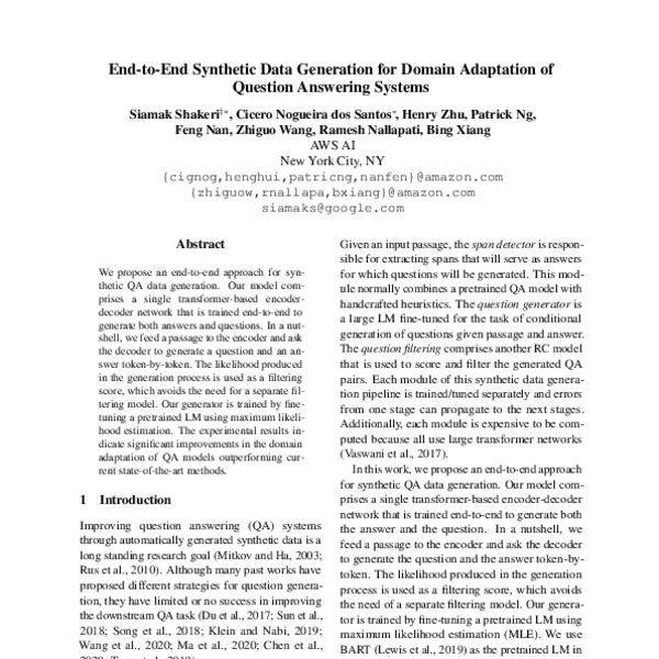 End-to-End Synthetic Data Generation for Domain Adaptation of Question ...