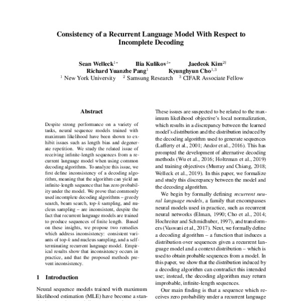 Consistency Of A Recurrent Language Model With Respect To Incomplete Decoding Acl Anthology