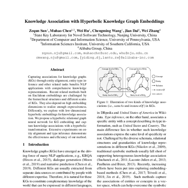 Knowledge Association with Hyperbolic Knowledge Graph Embeddings - ACL Anthology
