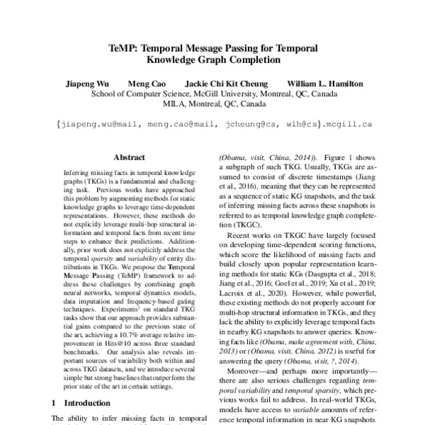 Temp Temporal Message Passing For Temporal Knowledge Graph Completion Acl Anthology