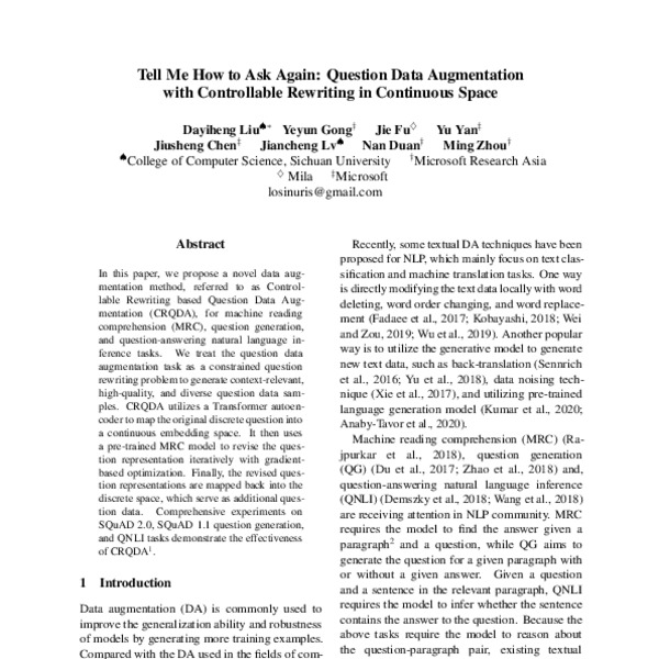 Tell Me How to Ask Again: Question Data Augmentation with Controllable Rewriting in Continuous ...