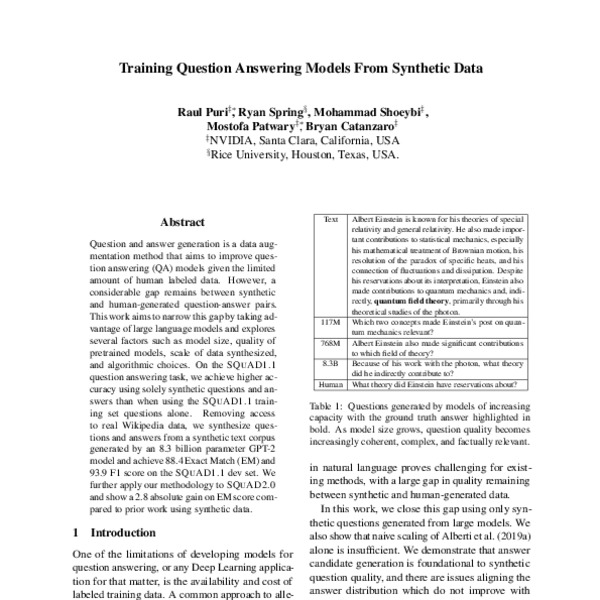 Training Question Answering Models From Synthetic Data - ACL Anthology