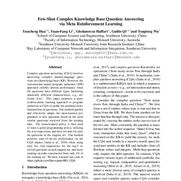 Few-Shot Complex Knowledge Base Question Answering via Meta Reinforcement Learning - ACL Anthology