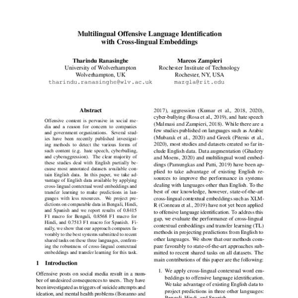 Multilingual Offensive Language Identification with Cross-lingual ...