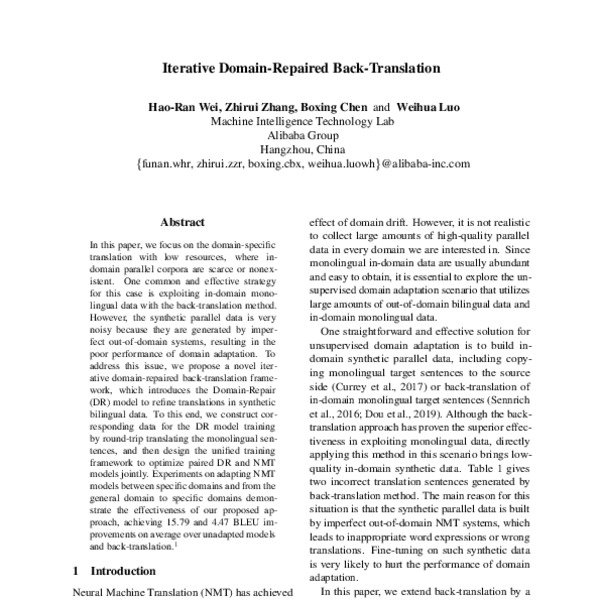 Iterative Domain-Repaired Back-Translation - ACL Anthology