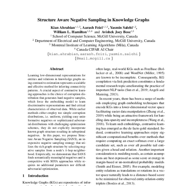 Structure Aware Negative Sampling in Knowledge Graphs - ACL Anthology