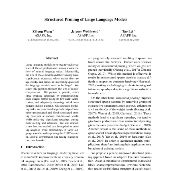 Structured Pruning of Large Language Models - ACL Anthology
