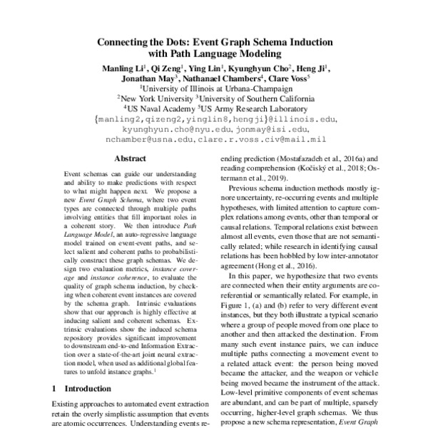Connecting the Dots: Event Graph Schema Induction with Path Language Modeling - ACL Anthology