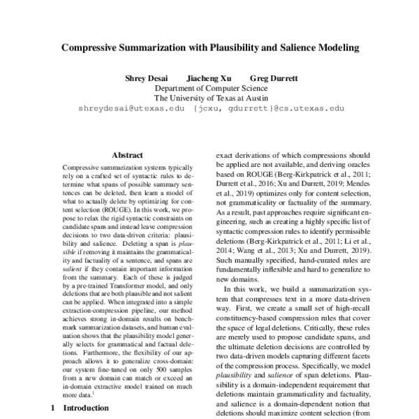 Compressive Summarization With Plausibility And Salience Modeling Acl Anthology