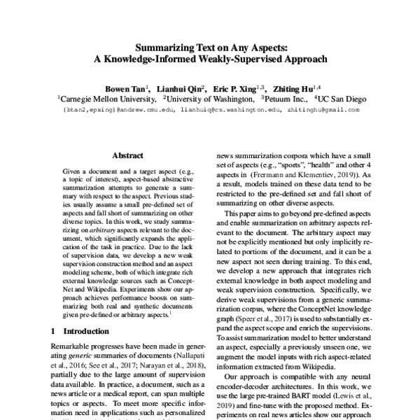 Summarizing Text on Any Aspects: A Knowledge-Informed Weakly-Supervised Approach - ACL Anthology