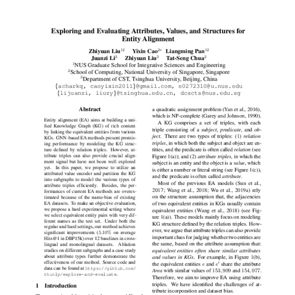 Exploring And Evaluating Attributes Values And Structures For Entity Alignment Acl Anthology