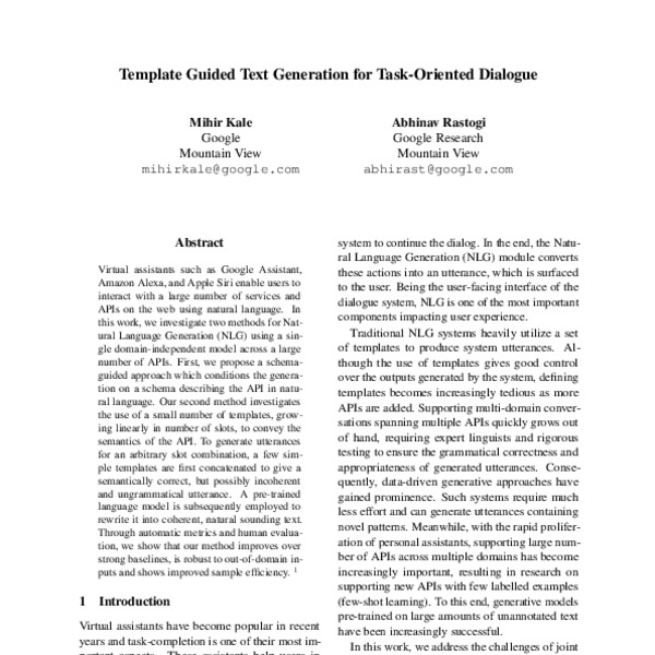 Template Guided Text Generation for Task-Oriented Dialogue - ACL Anthology