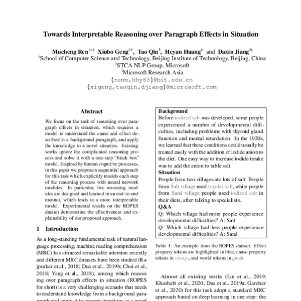 Towards Interpretable Reasoning over Paragraph Effects in Situation ...