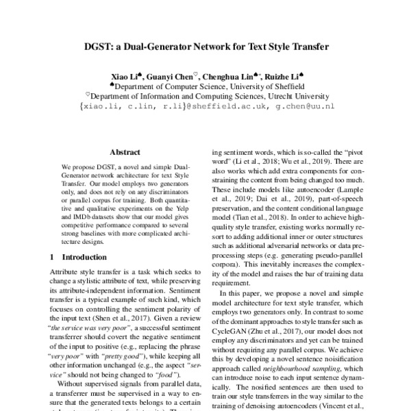 DGST: a Dual-Generator Network for Text Style Transfer - ACL Anthology