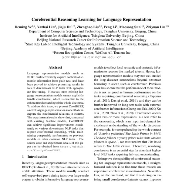 Coreferential Reasoning Learning for Language Representation - ACL ...