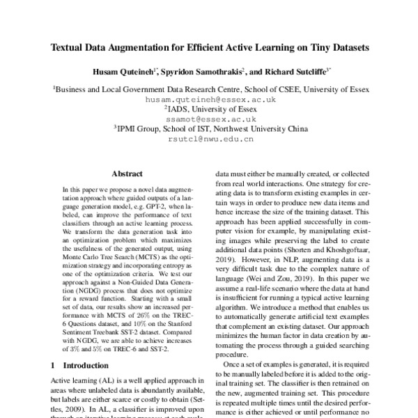 Textual Data Augmentation for Efficient Active Learning on Tiny Datasets - ACL Anthology